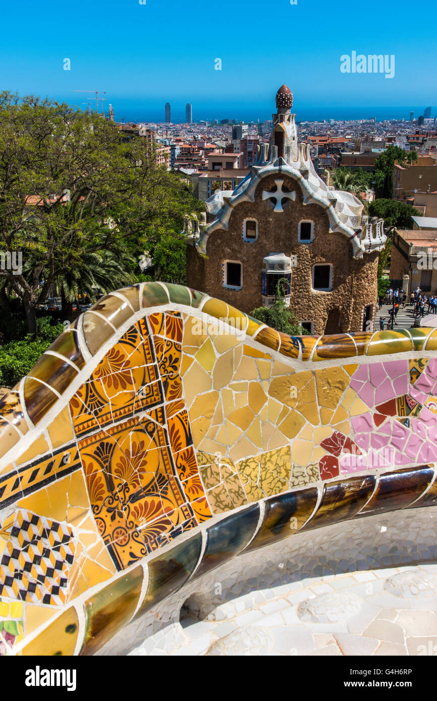 Gaudi mosaic terrace barcelona spain hi-res stock photography and ...