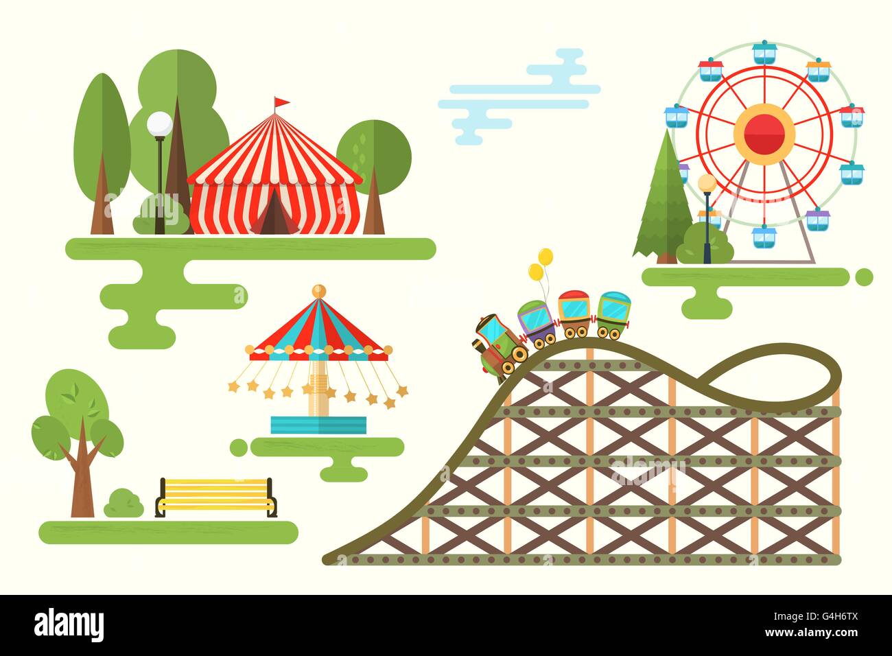 Set of vector cartoon flat design composition with amusement par Stock ...