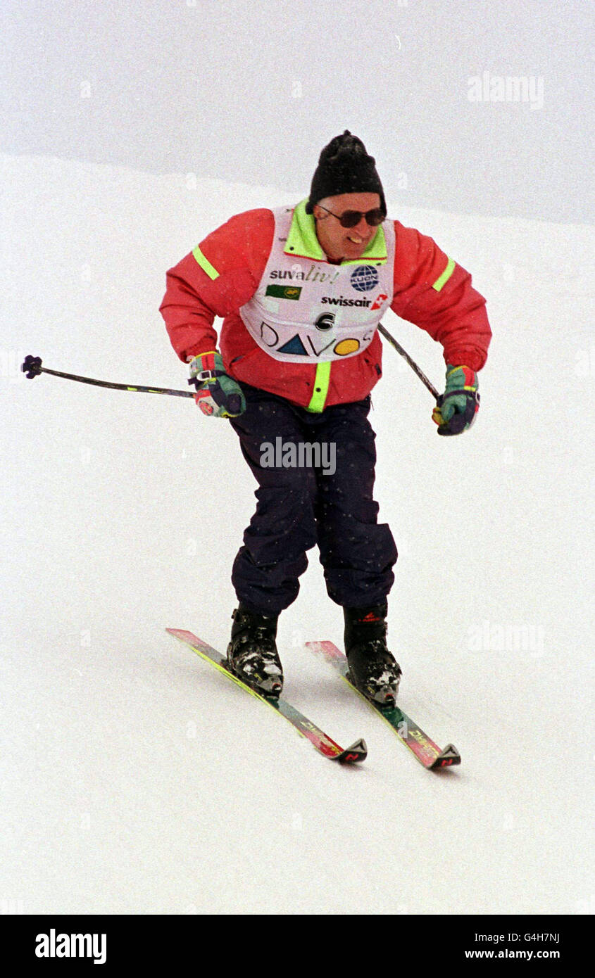 The labour MP Denis MacShane, flies down the ski slopes above Davos in ...