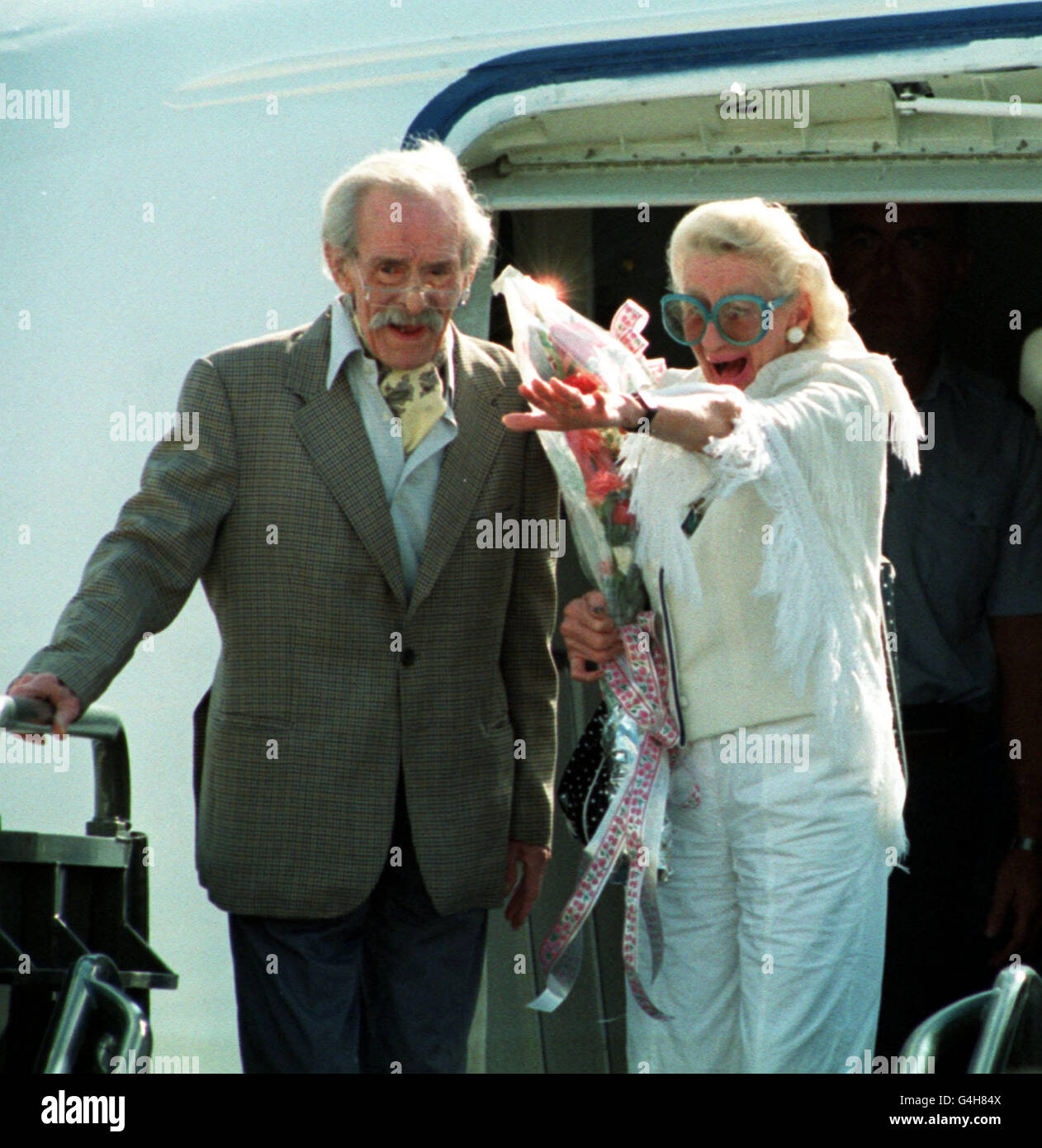 Jack Mann and his wife Sunnie step out from the R.A.F. VC-10 at Lyneham after their arrival from ...