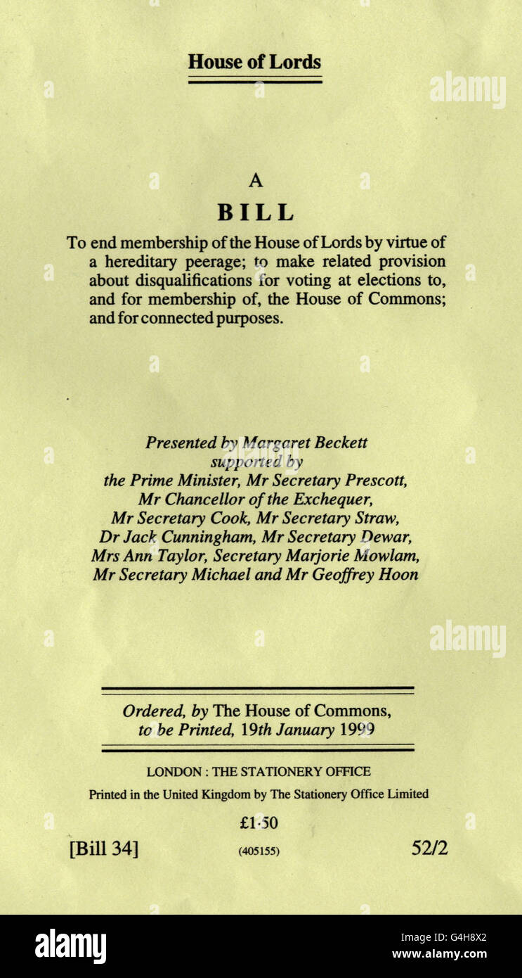 HOUSE OF LORDS BILL/FULL PAGE Stock Photo - Alamy