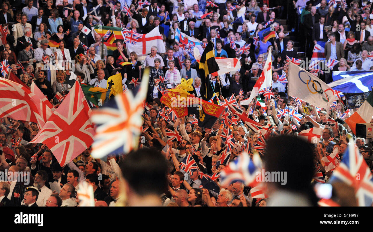 The crowds wave flags and as they sing Land of Hope and Glory, during ...