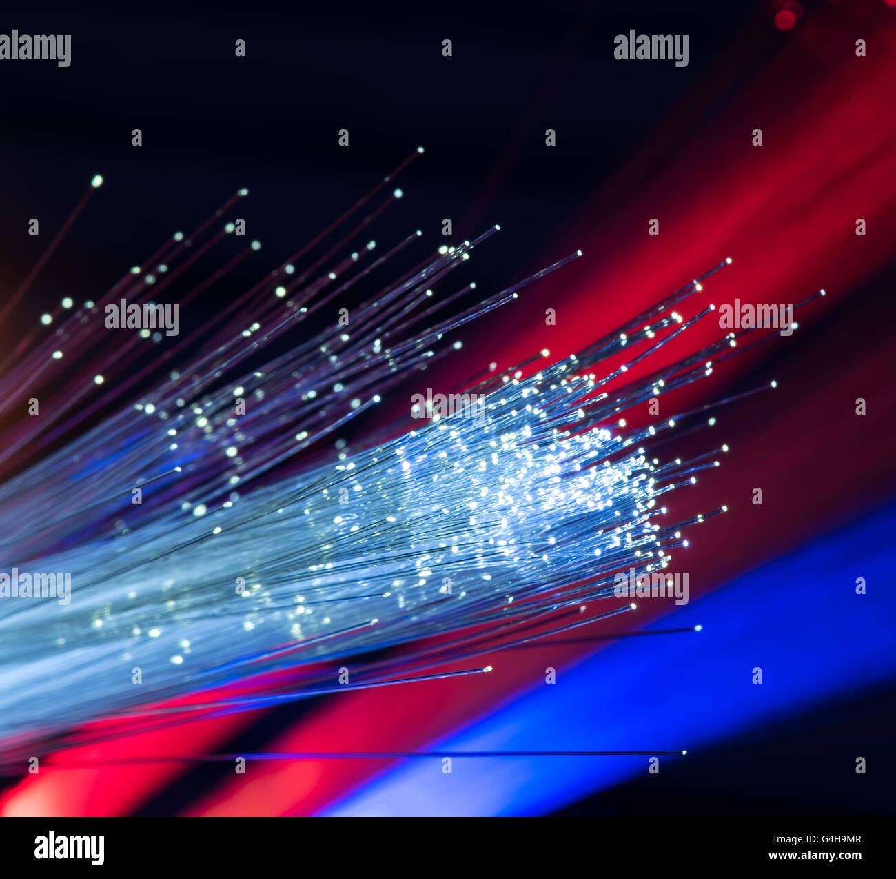 optical fibres dinamic flying from deep on technology background Stock ...