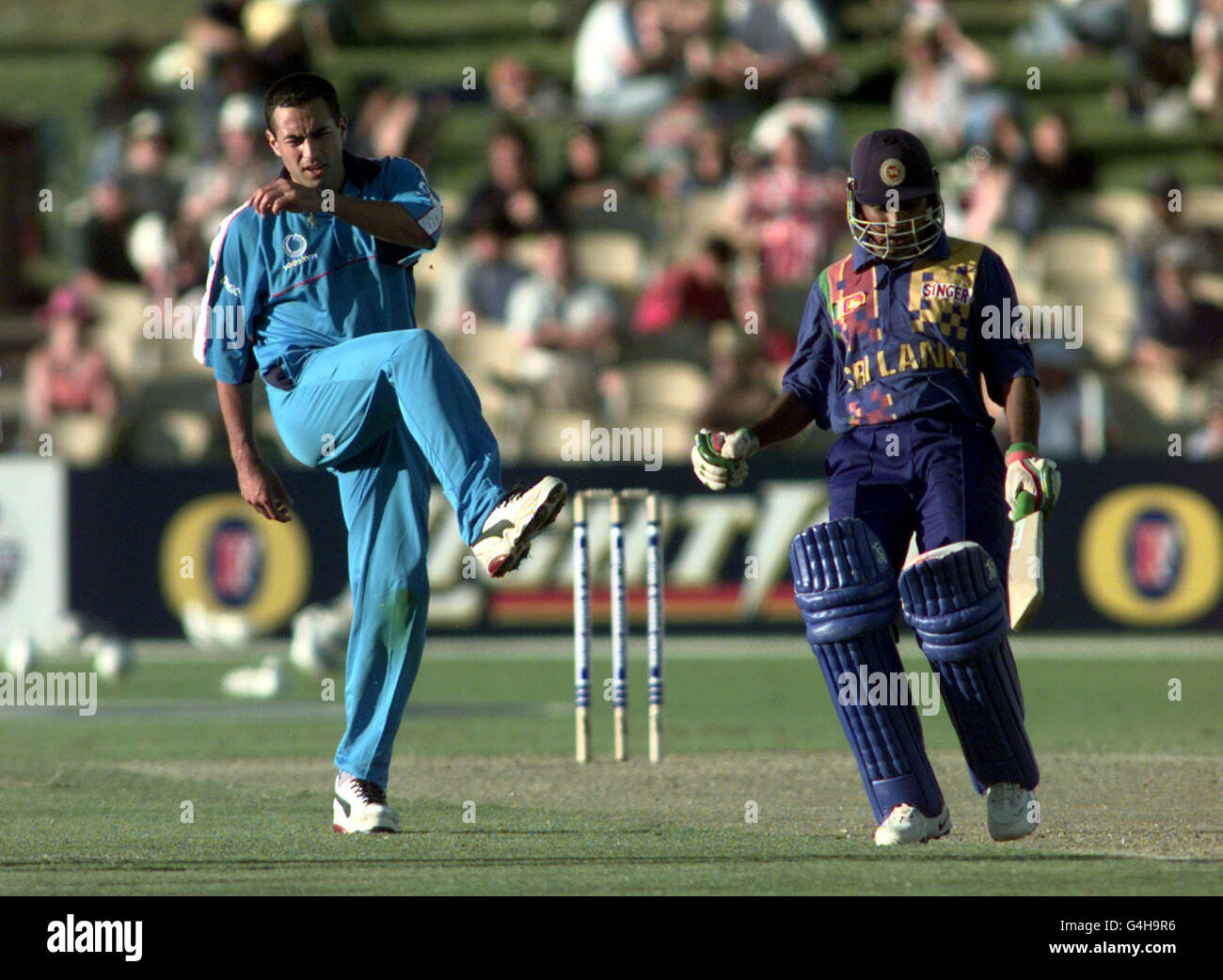 England bowler Adam Hollioake kicks the air with frustration after Sri ...