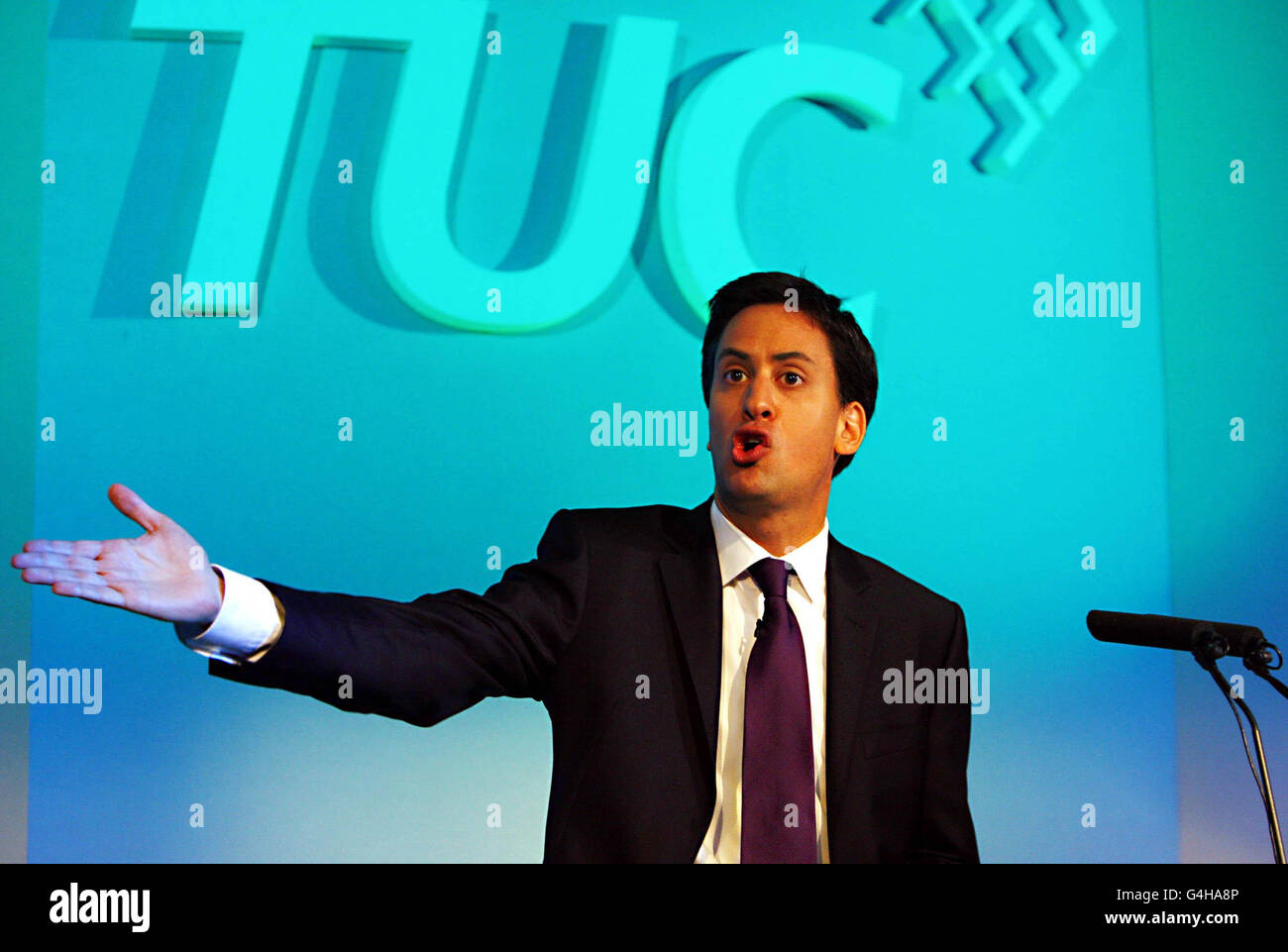 TUC conference. Leader of the Labour Party Ed Miliband addresses ...