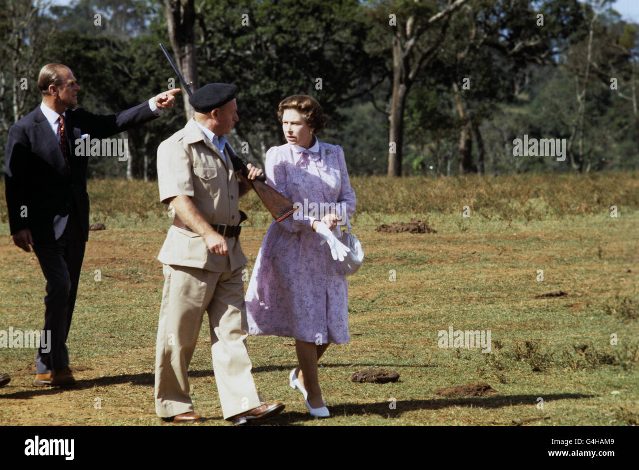 Queen Elizabeth II and the Duke of Edinburgh with Treetops guard-guide ...