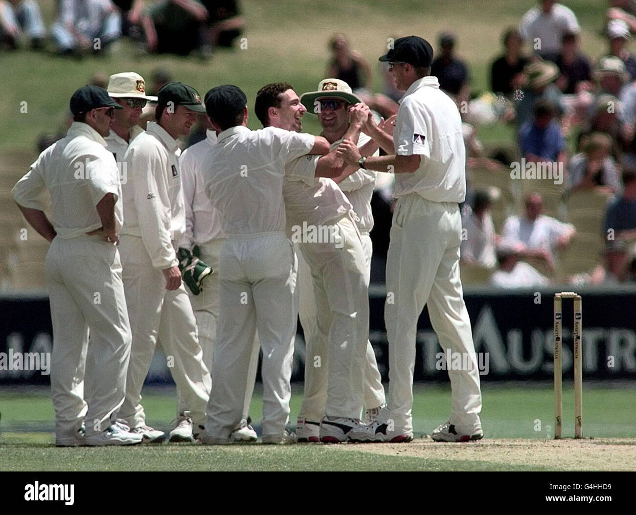 Australian bowler damien fleming celebrates hi-res stock photography ...