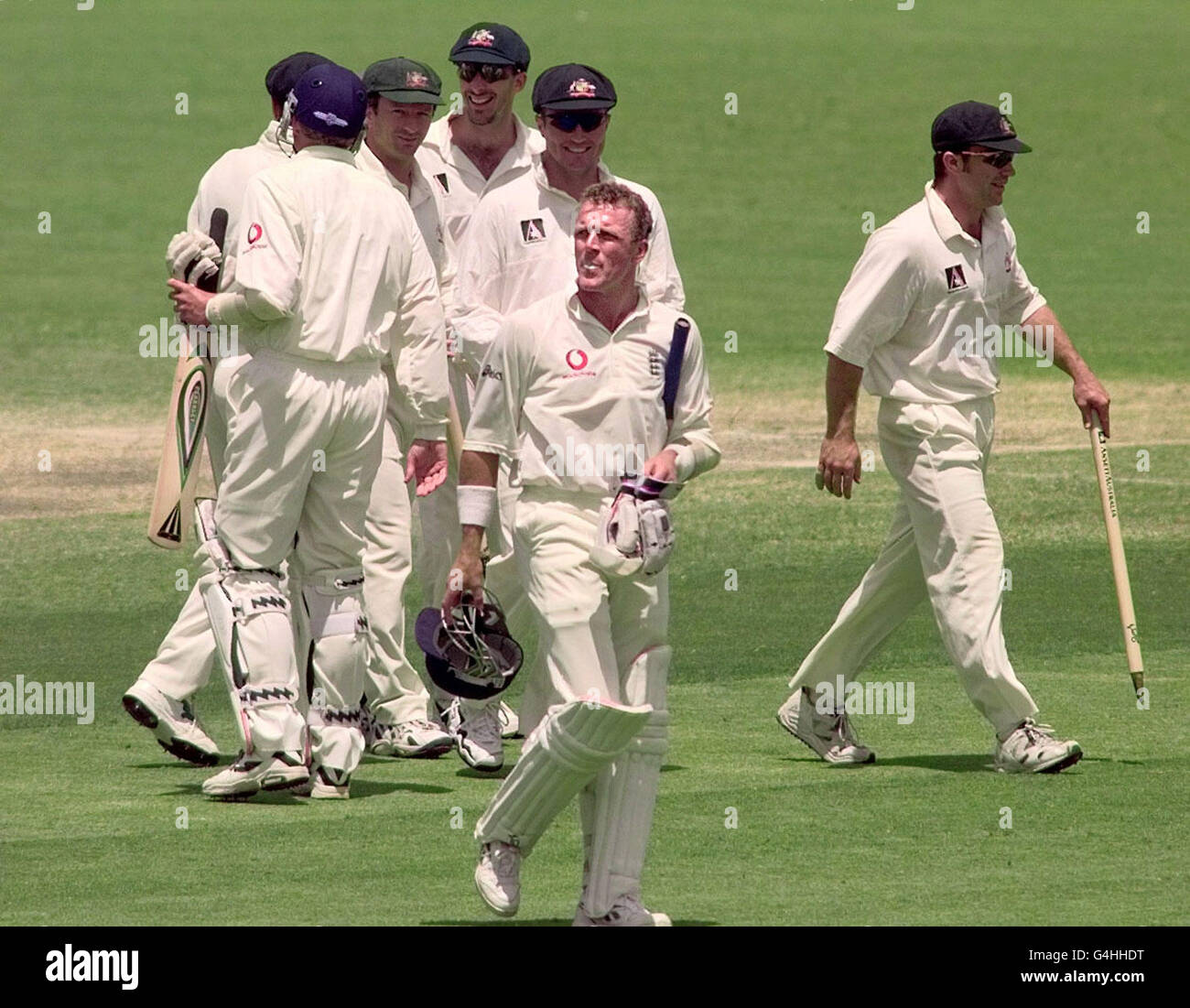 England Captain Alec Stewart looks up to the dressing room as he leaves ...