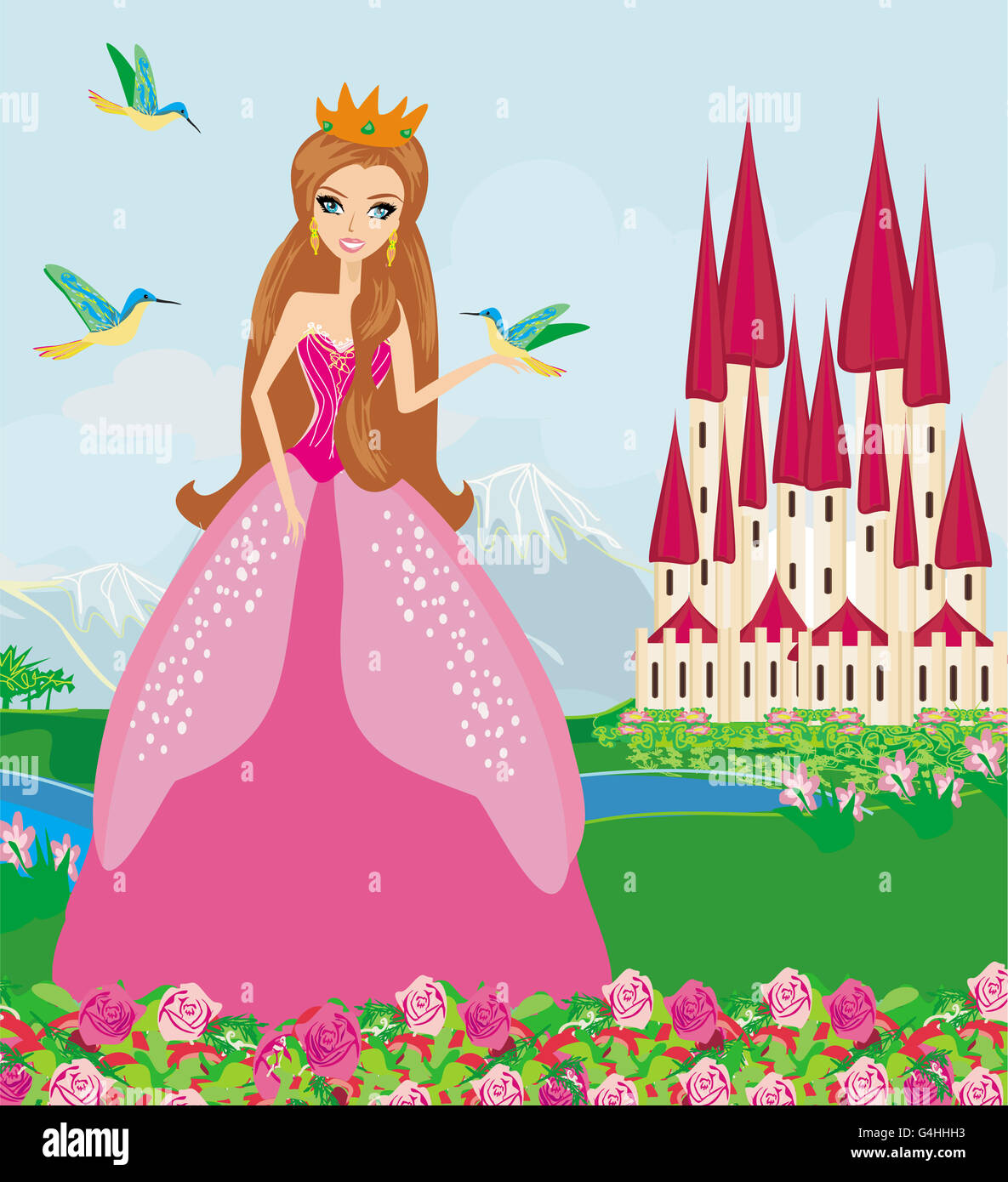 princess with birds in the garden Stock Photo - Alamy