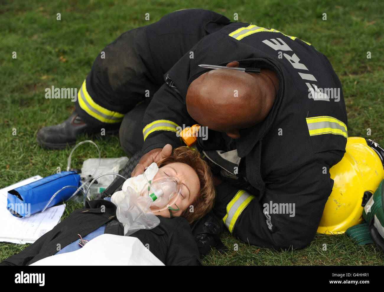 Fire fighter casualty during river rescue training exercise hi-res ...