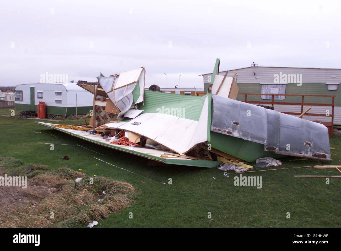 Damage after gale force winds ripped up caravans at the Amble Caravan ...
