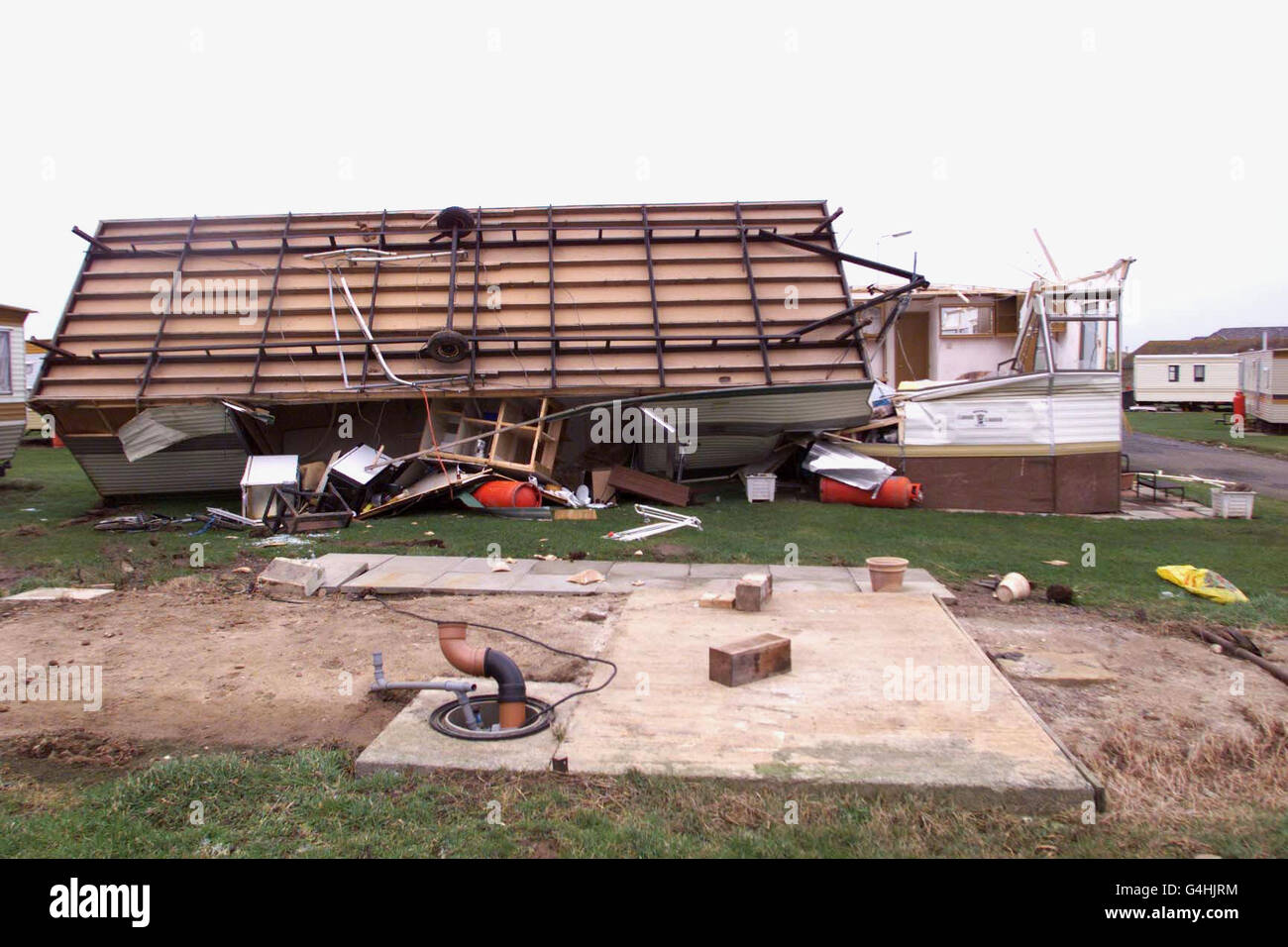 Damage after gale force winds ripped up caravans at the Amble Caravan ...