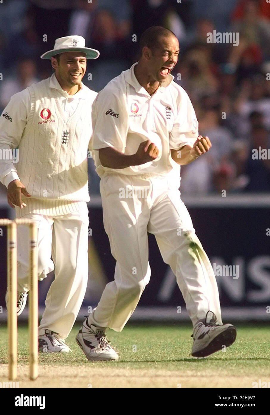 England bowler Dean Headley celebrates after taking the wicket of ...