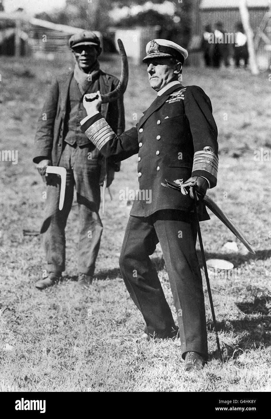 Lord jellicoe throws a boomerang on his world tour Black and White ...