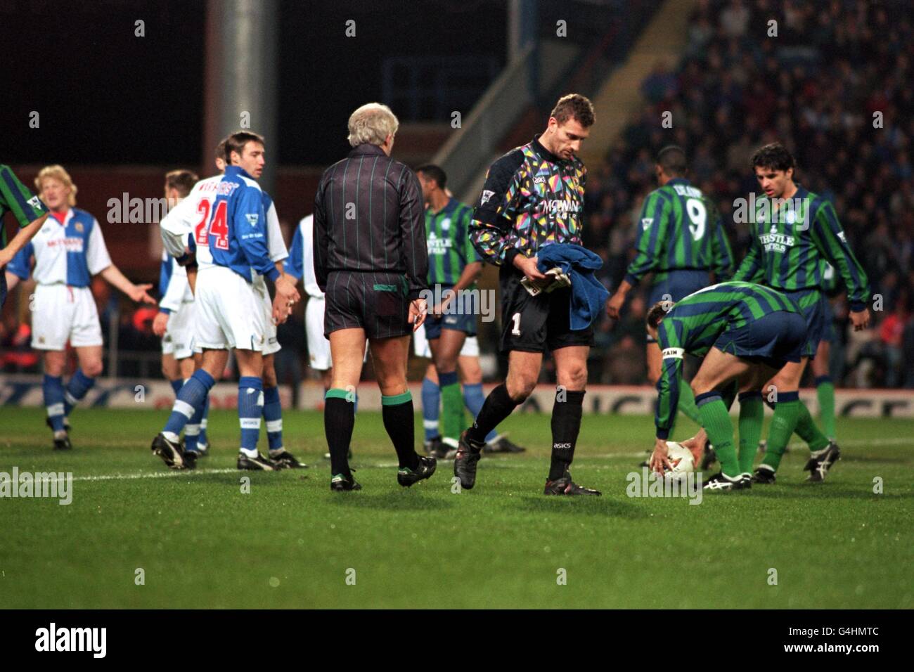 TIM FLOWERS, BLACKBURN ROVERS, IS SENT OFF BY REFEREE RODGER CLIFFORD v ...