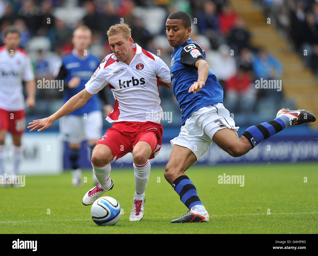 Charlton Athletic's Scott Wagstaff and Rochdale's Joe Widdowson battle ...