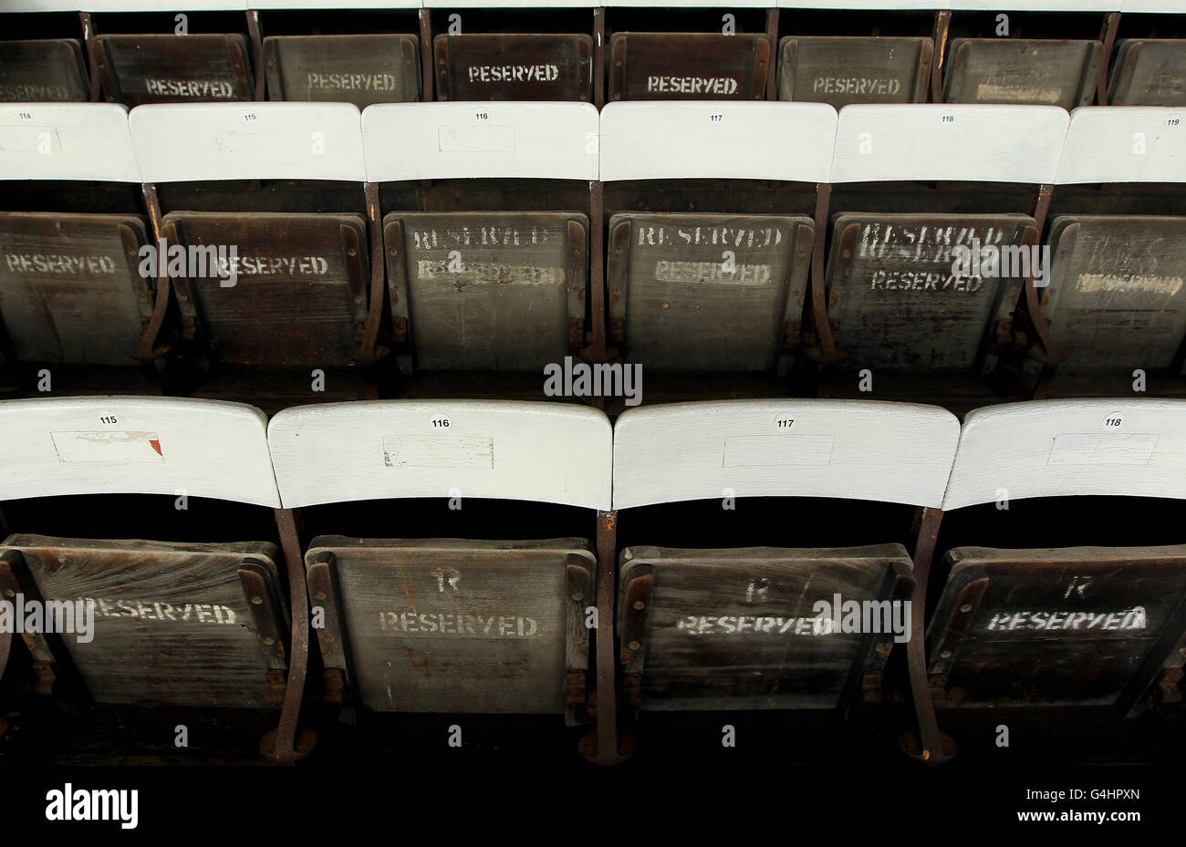 Wooden spectator seating at London Road, home of Peterborough United ...