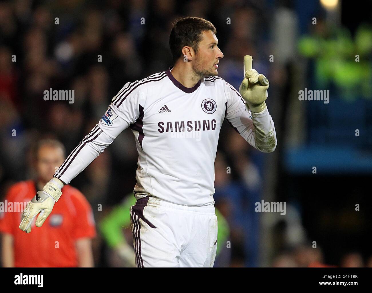 Chelsea goalkeeper Ross Turnbull celebrates after a missed penalty by ...