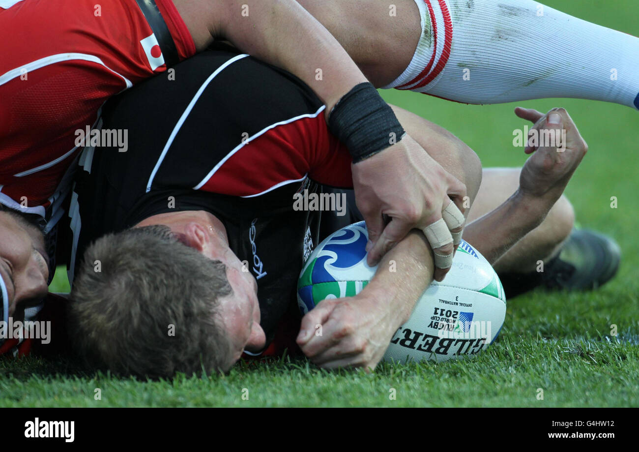 Canada's Ander Monro scores a try during the IRB Rugby World Cup match ...