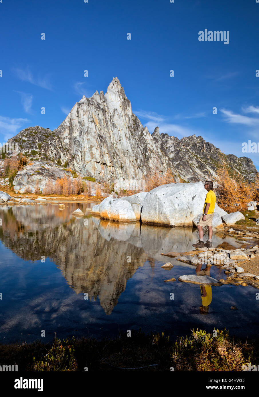 WASHINGTON - Prusik Peak reflecting in Gnome Tarn in the Enchantment ...