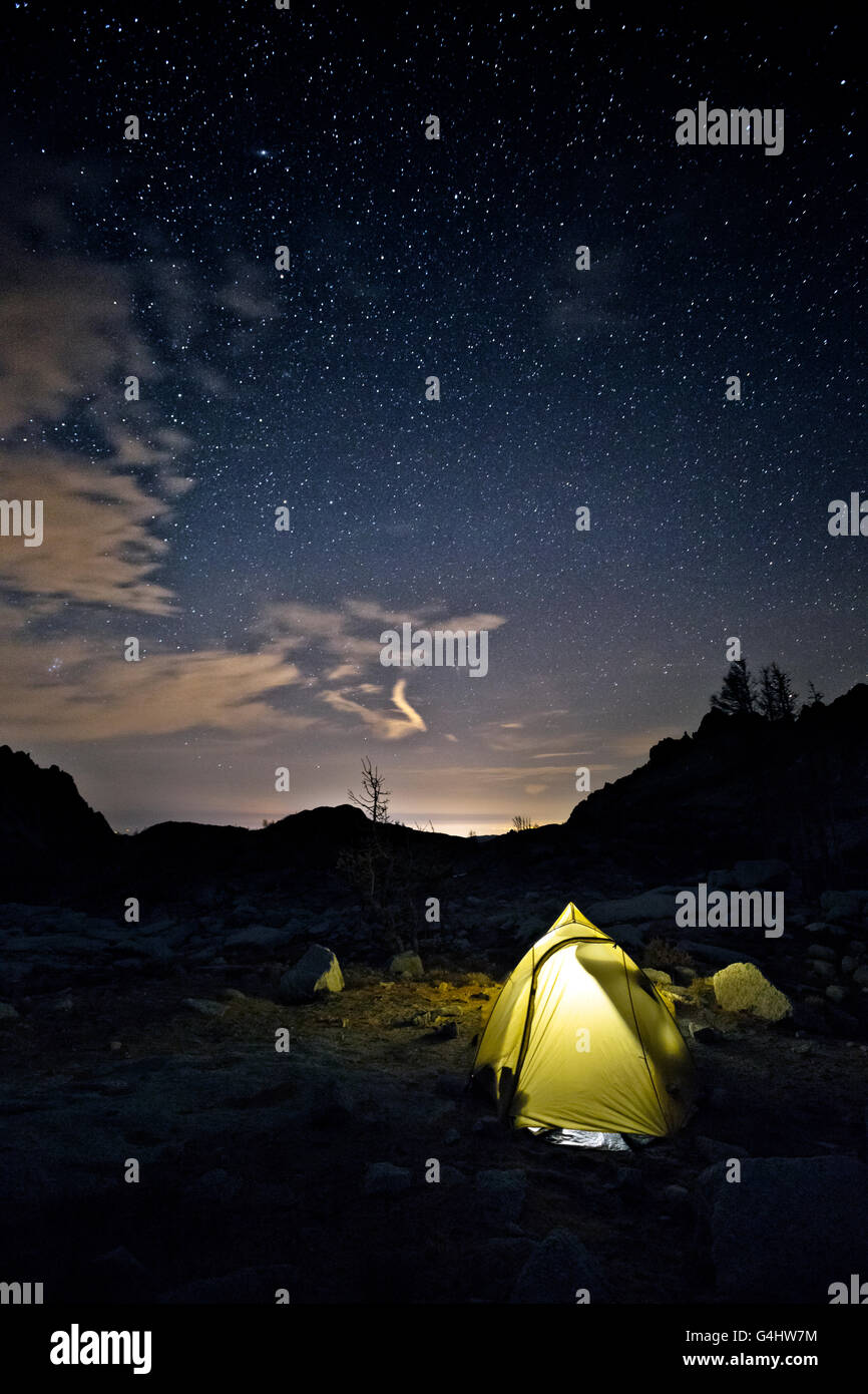 WASHINGTON - Camp at night in the Upper Enchantments with glow from the ...