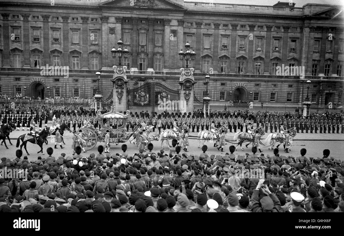 Queen Elizabeth II and the Duke of Edinburgh in the Royal State Coach ...