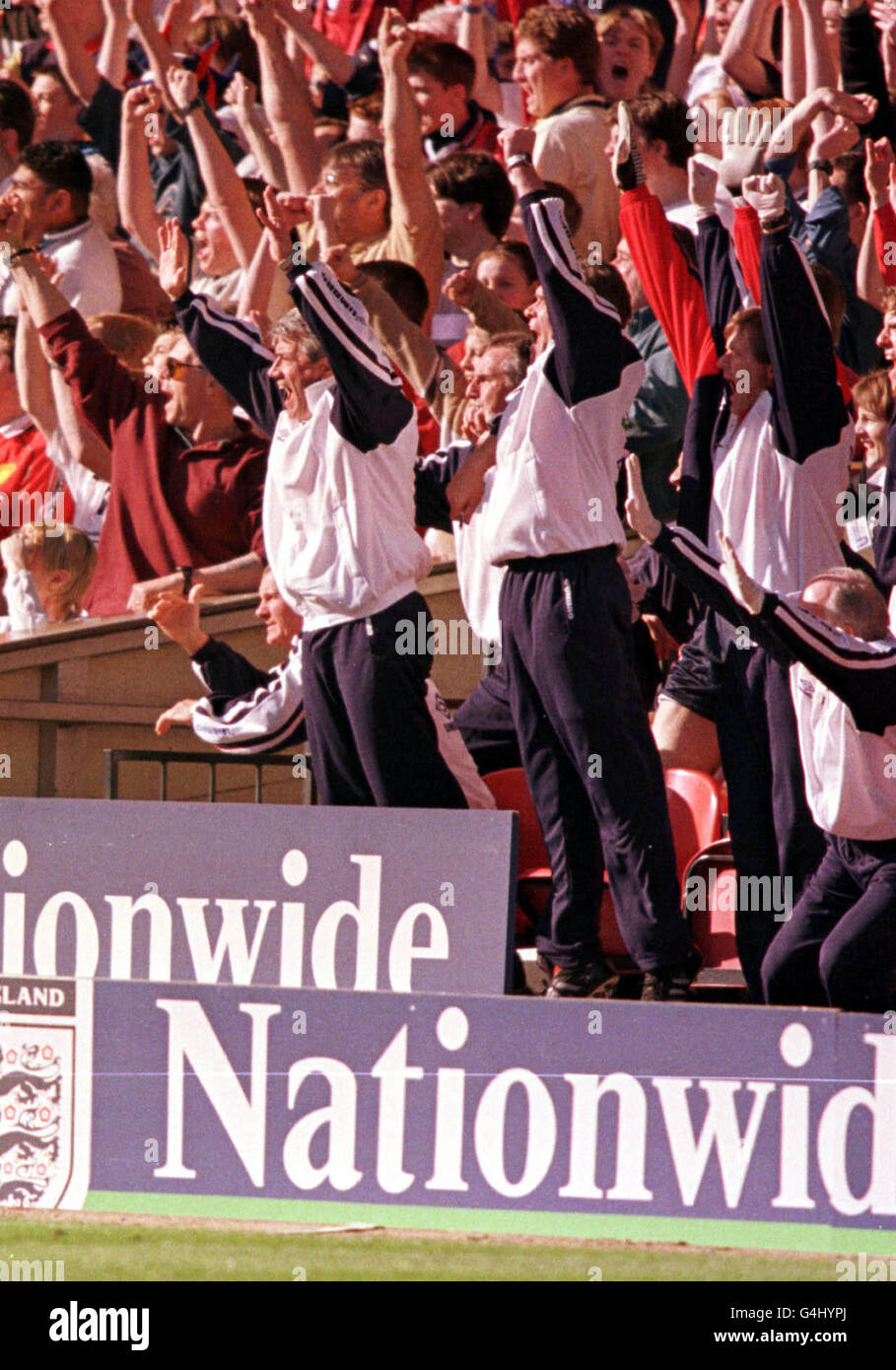 England coaching staff celebrate Stock Photo - Alamy