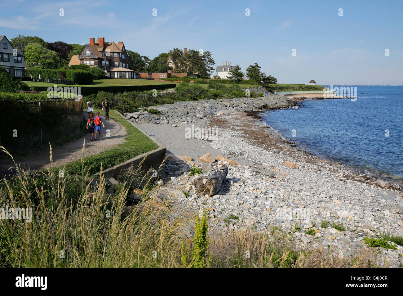 View of the Newport Cliff Walk public walkway near Newport, Rhode ...