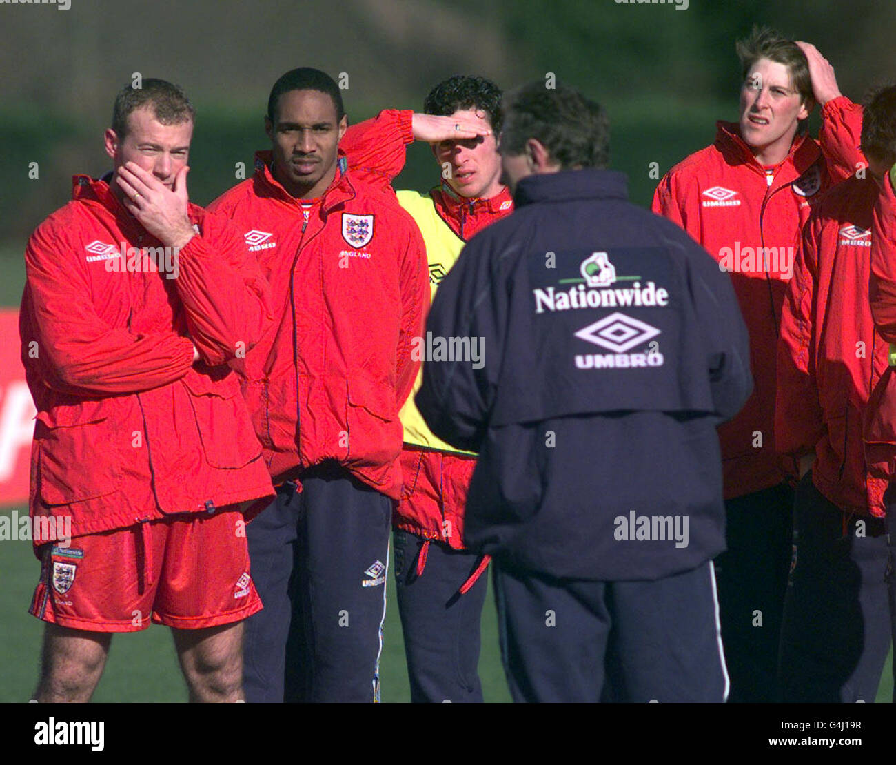 Talks squad members l r alan shearer hi-res stock photography and ...