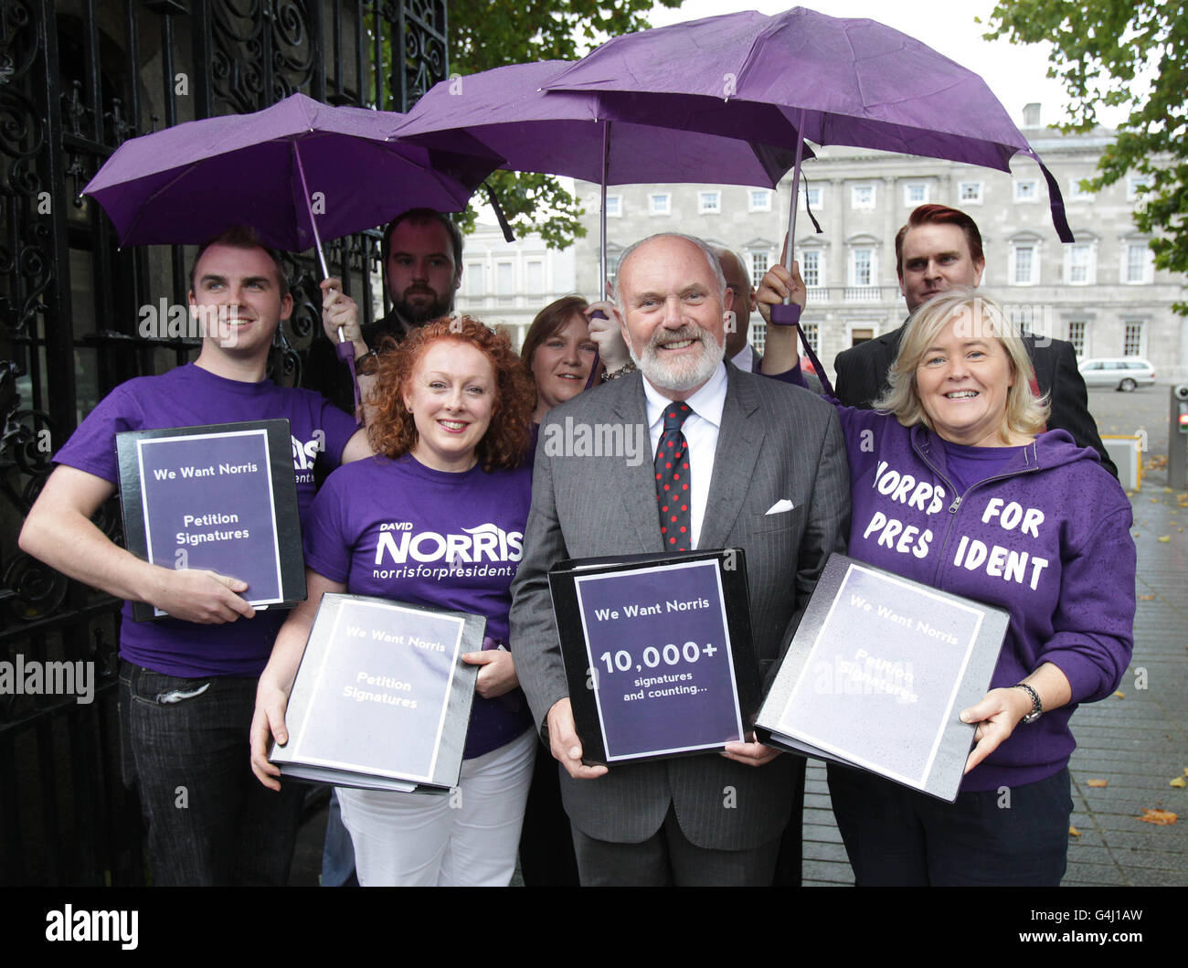 Senator David Norris outside Leinster House as he meets supporters with ...