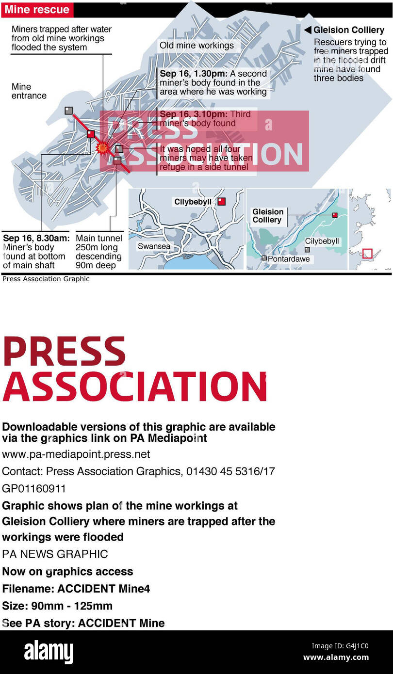 Graphic shows plan of the mine workings at Gleision Colliery where ...
