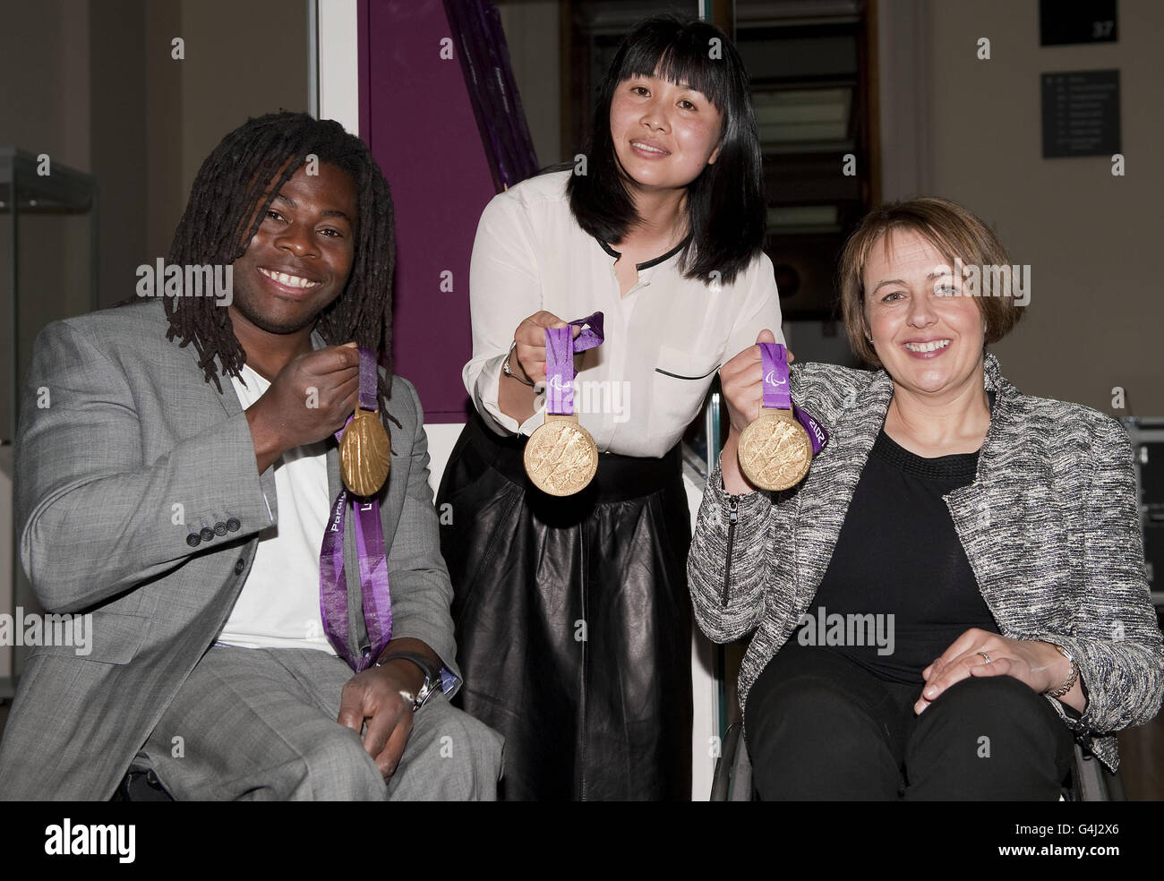 (From left to Right) Former Paralympic Bronze medallist Ade Adepitan ...