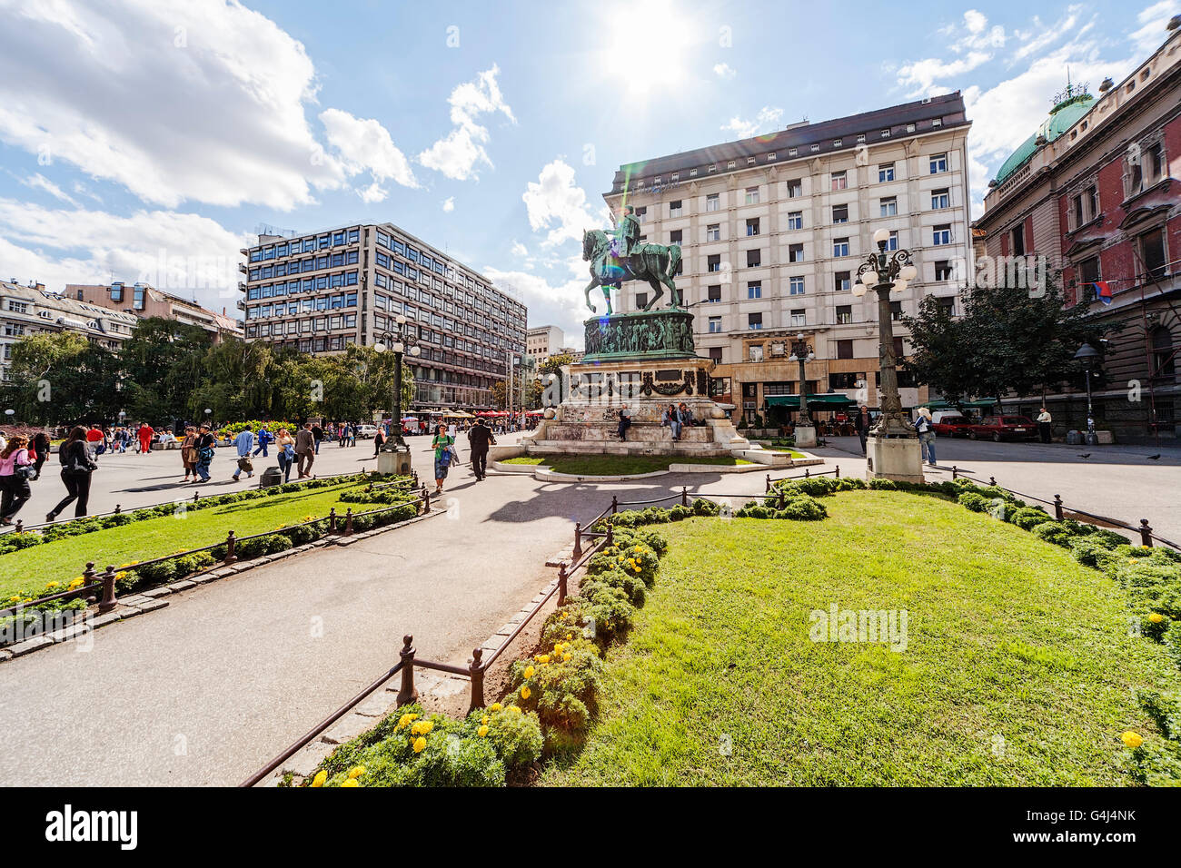 Belgrade Republic Square with monument of Prince Michail in downtown ...