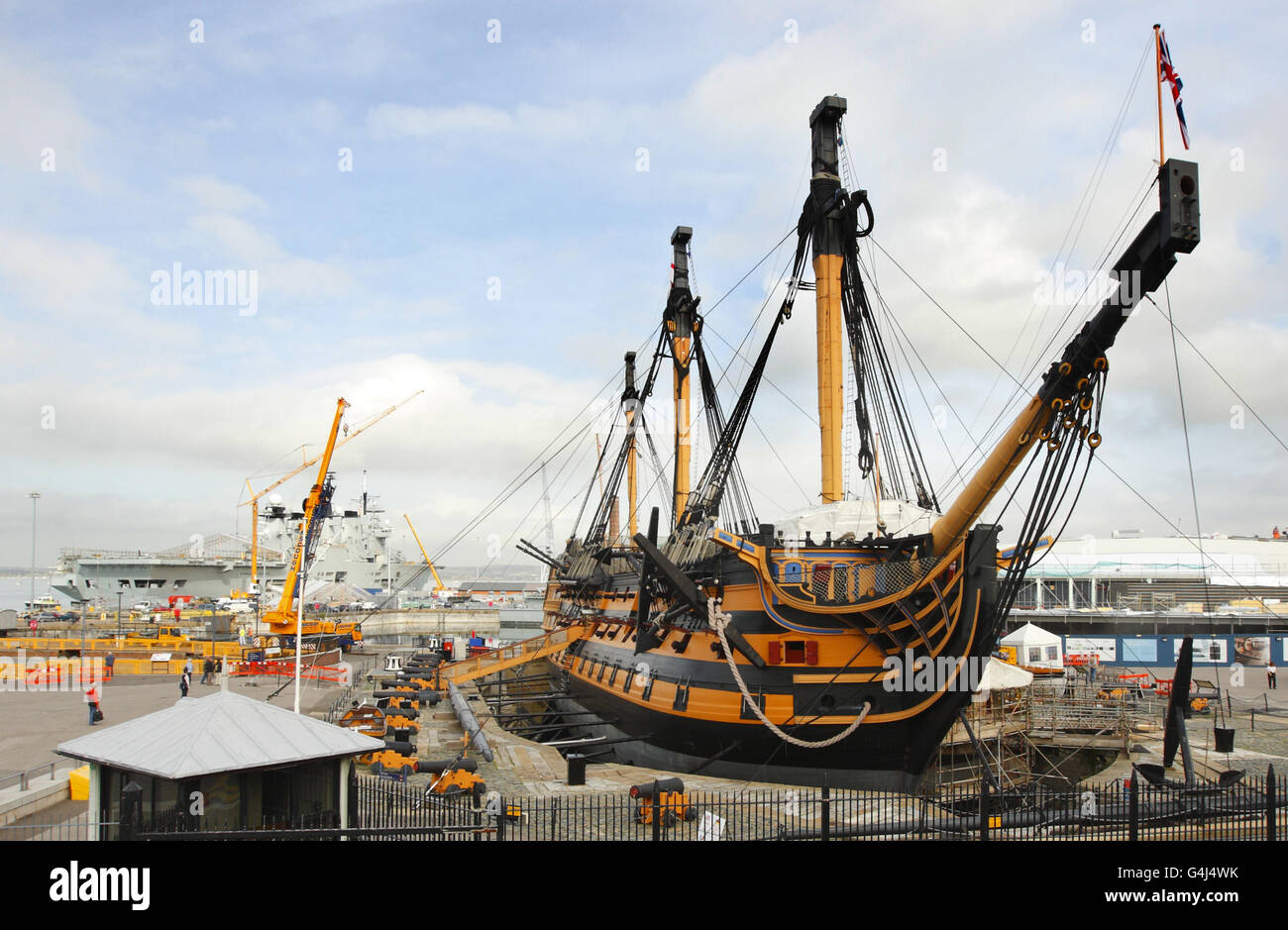 Admiral Lord Nelson's famous flagship HMS Victory stands minus her top ...
