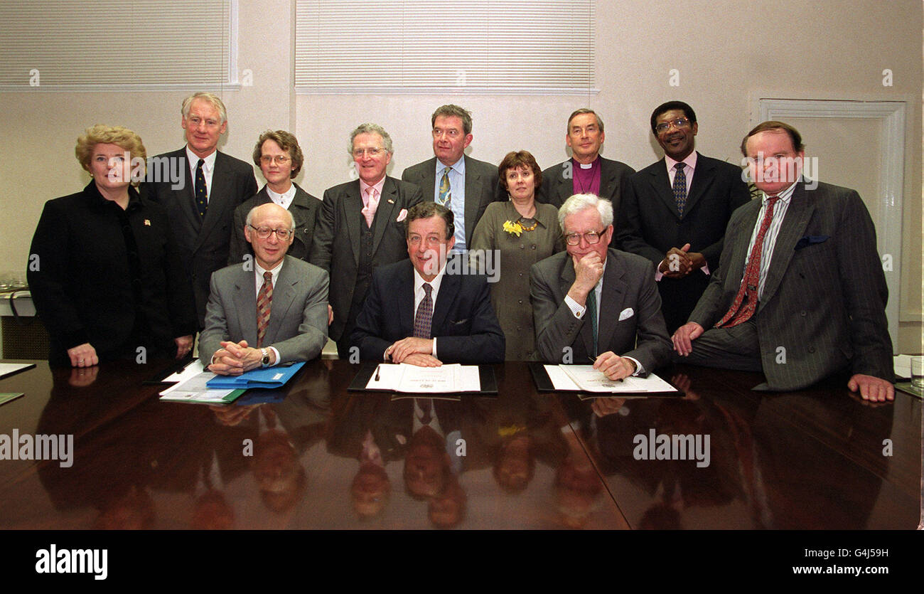 Members of the Royal Commission (back l-r) Lord Butler, Dawn Oliver ...