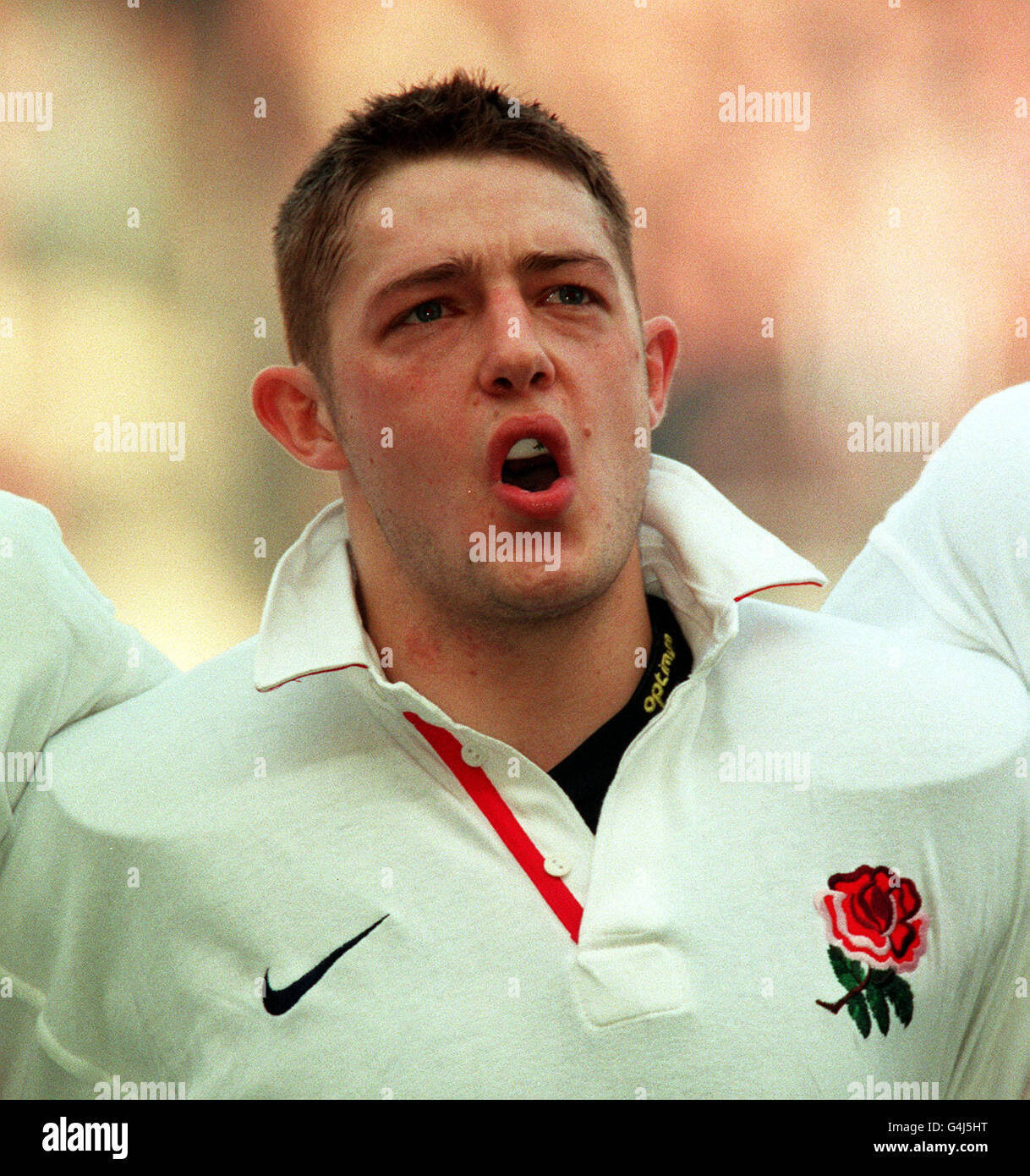 David Rees lines up with the England rugby union team prior to their ...