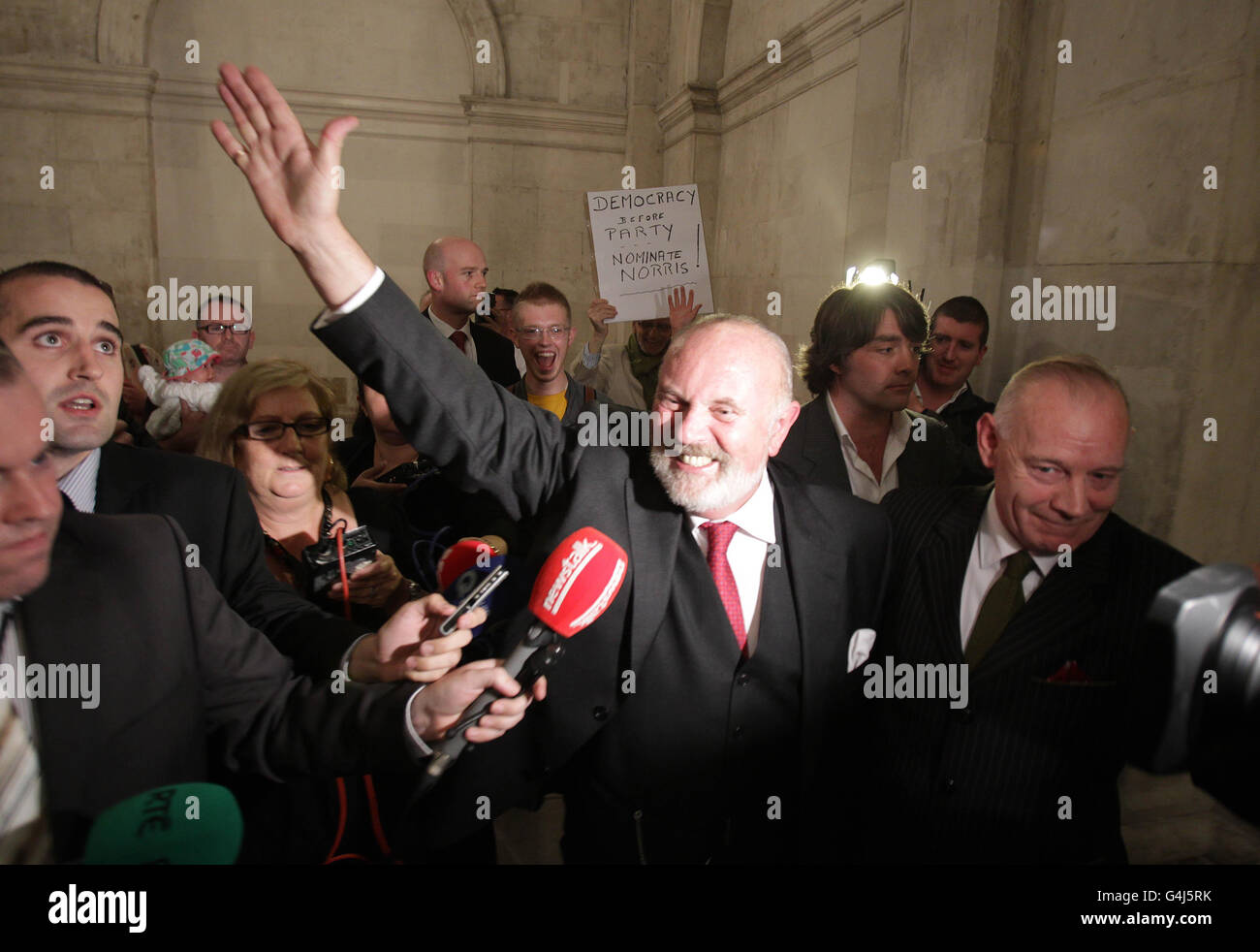 Irish Presidential candidate Senator David Norris celebrates at Dublin ...