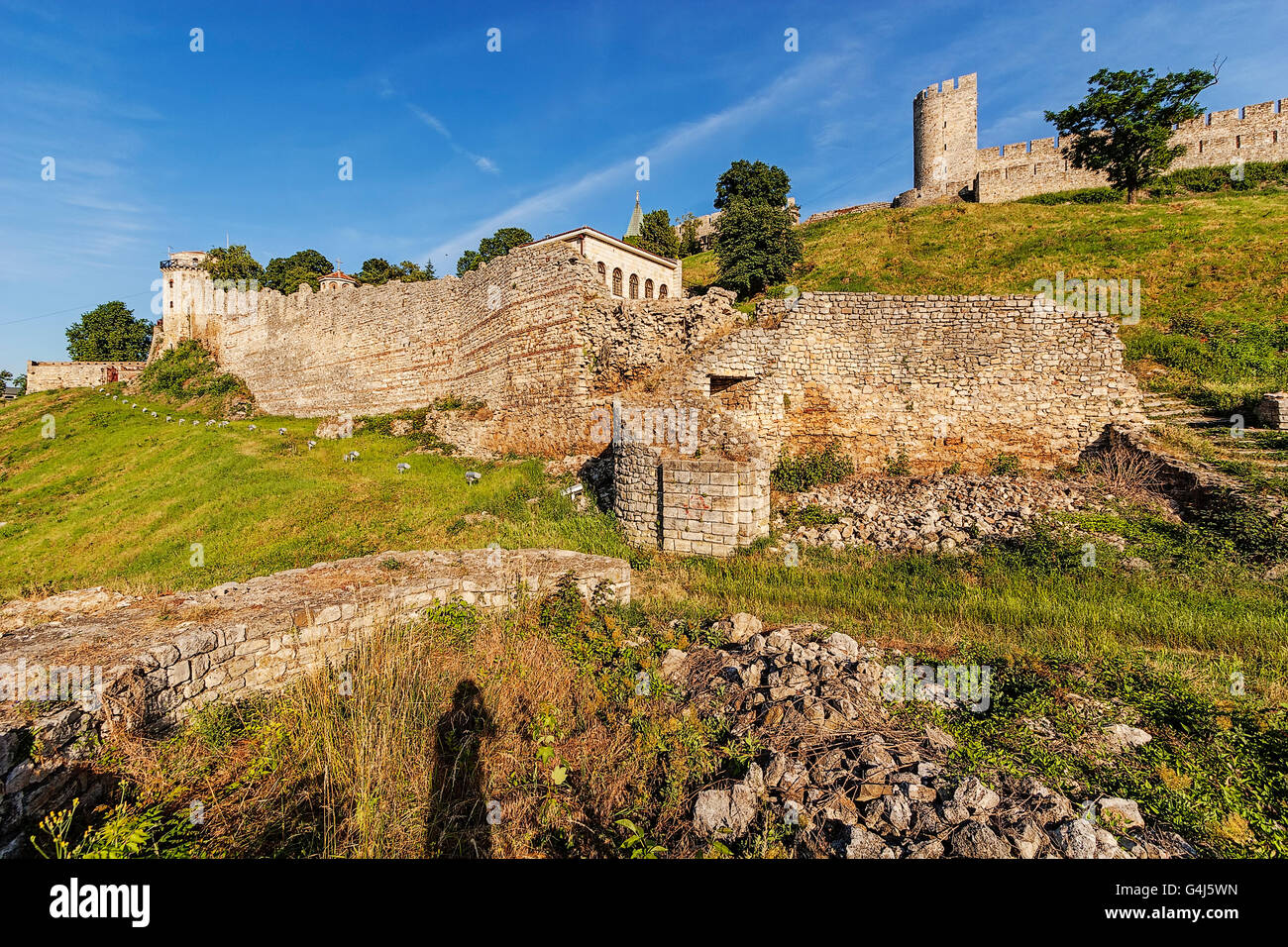 Belgrade medieval walls of fortress and park in day time, Serbia Stock ...
