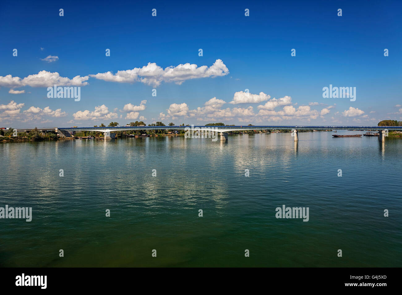 Panorama view on bridge over the river, who connecting two parts of the ...