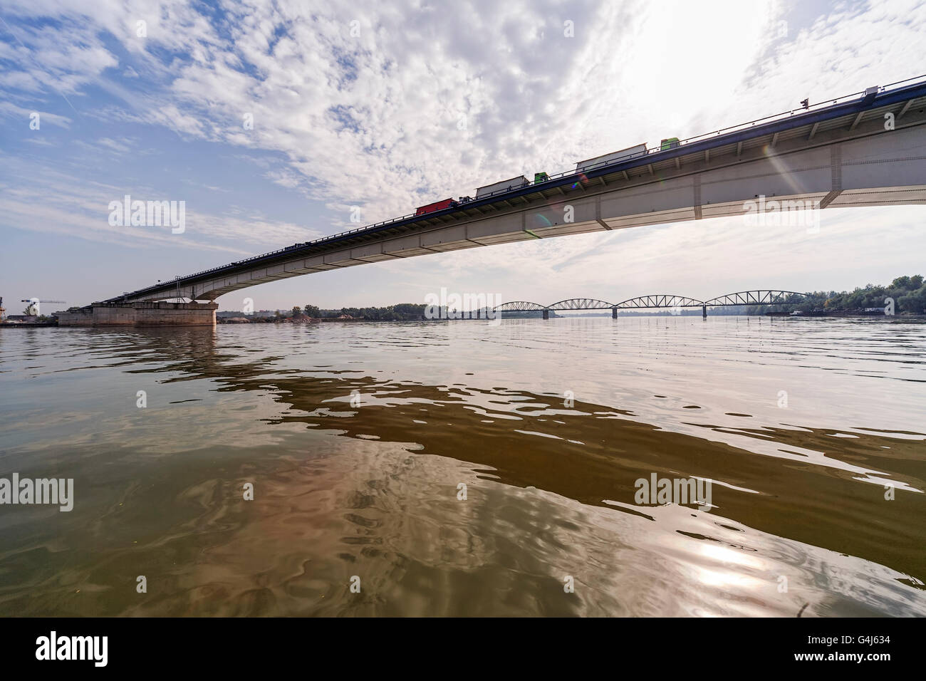 Panorama view on bridge over the river, who connecting two parts of the ...