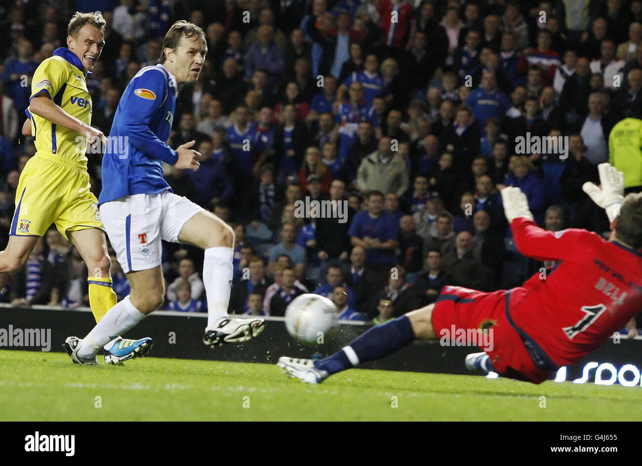 Rangers' Sasa Papac takes a shot with Kilmarnock gaolkeeper Cameron ...