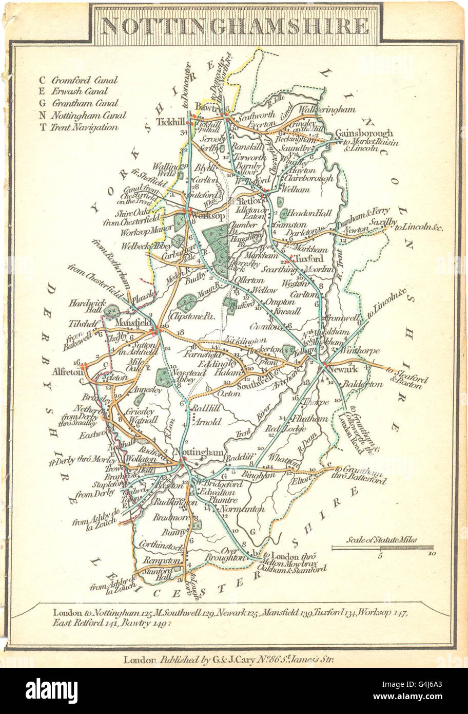 NOTTINGHAMSHIRE: Notts. Cary. Miniature. Outline colour, 1810 antique ...