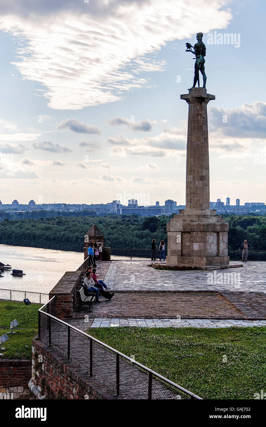 Belgrade victor monument on medieval walls of fortress with panorama ...