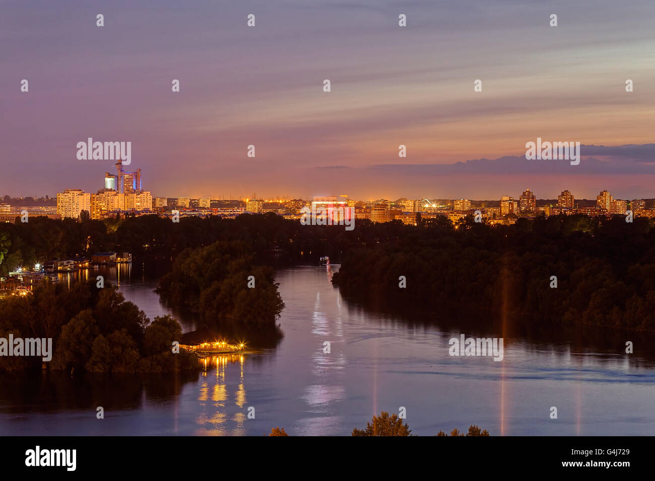 Belgrade confluence of two rivers at sunset Stock Photo - Alamy