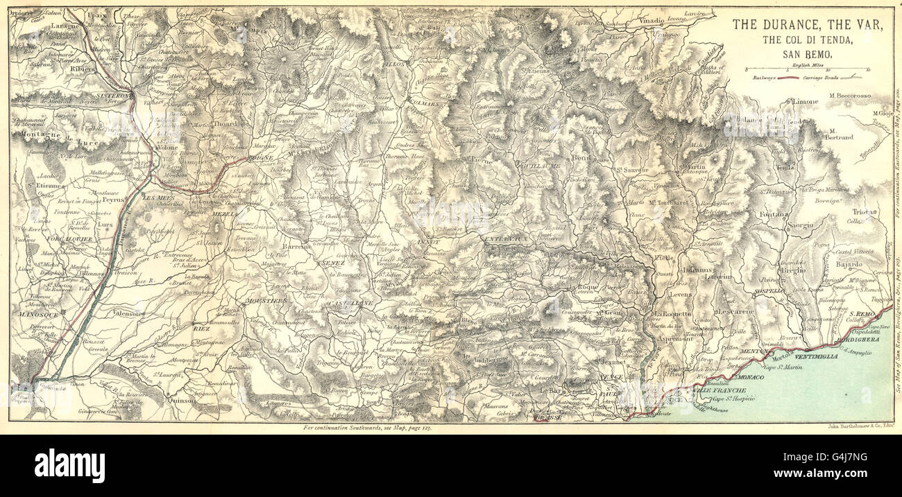 VAR: The Durance, the Var, the col di Tende, San Remo, 1888 antique map ...