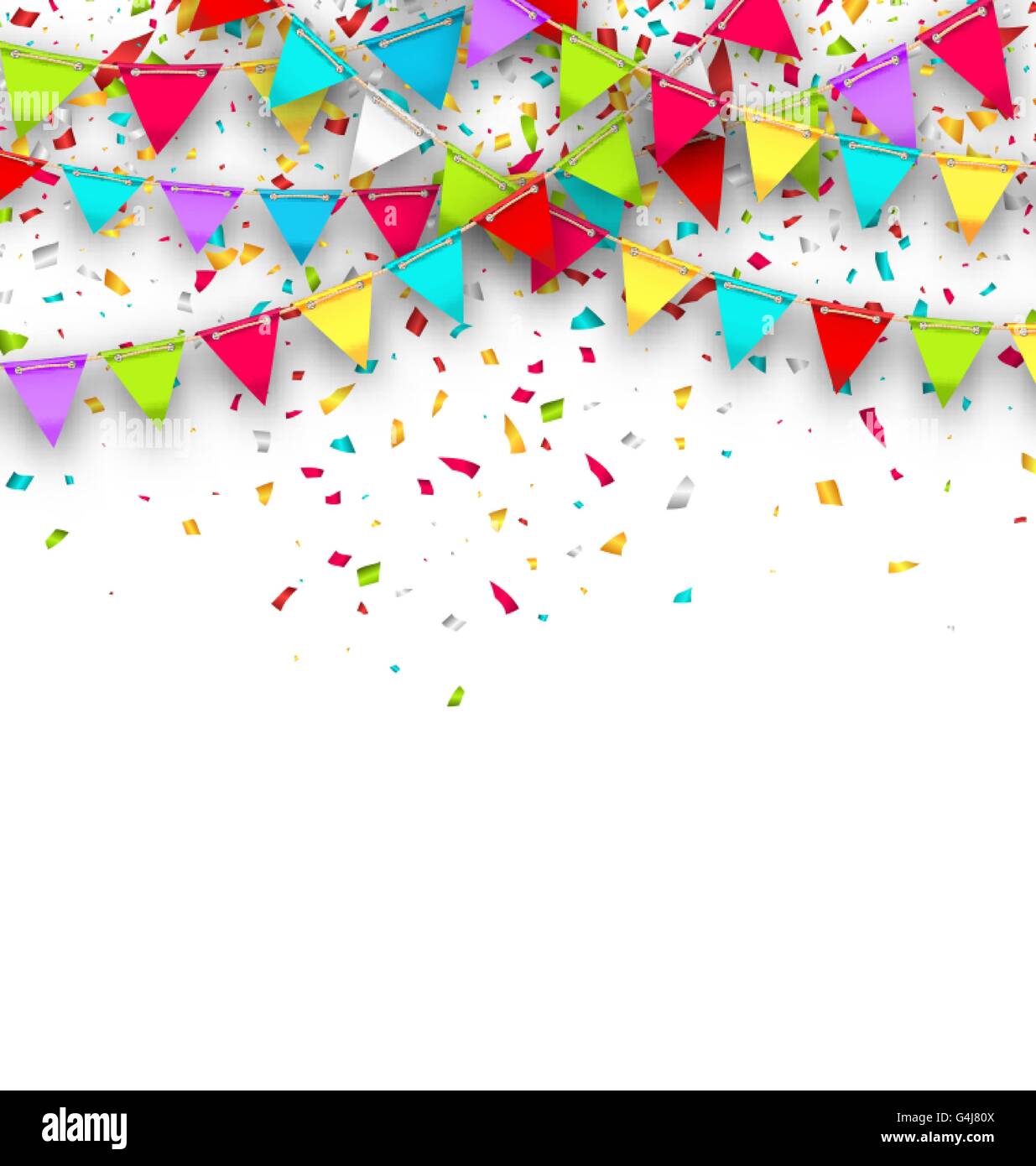 Colorful Background with Hanging Bunting and Confetti for Your Party ...