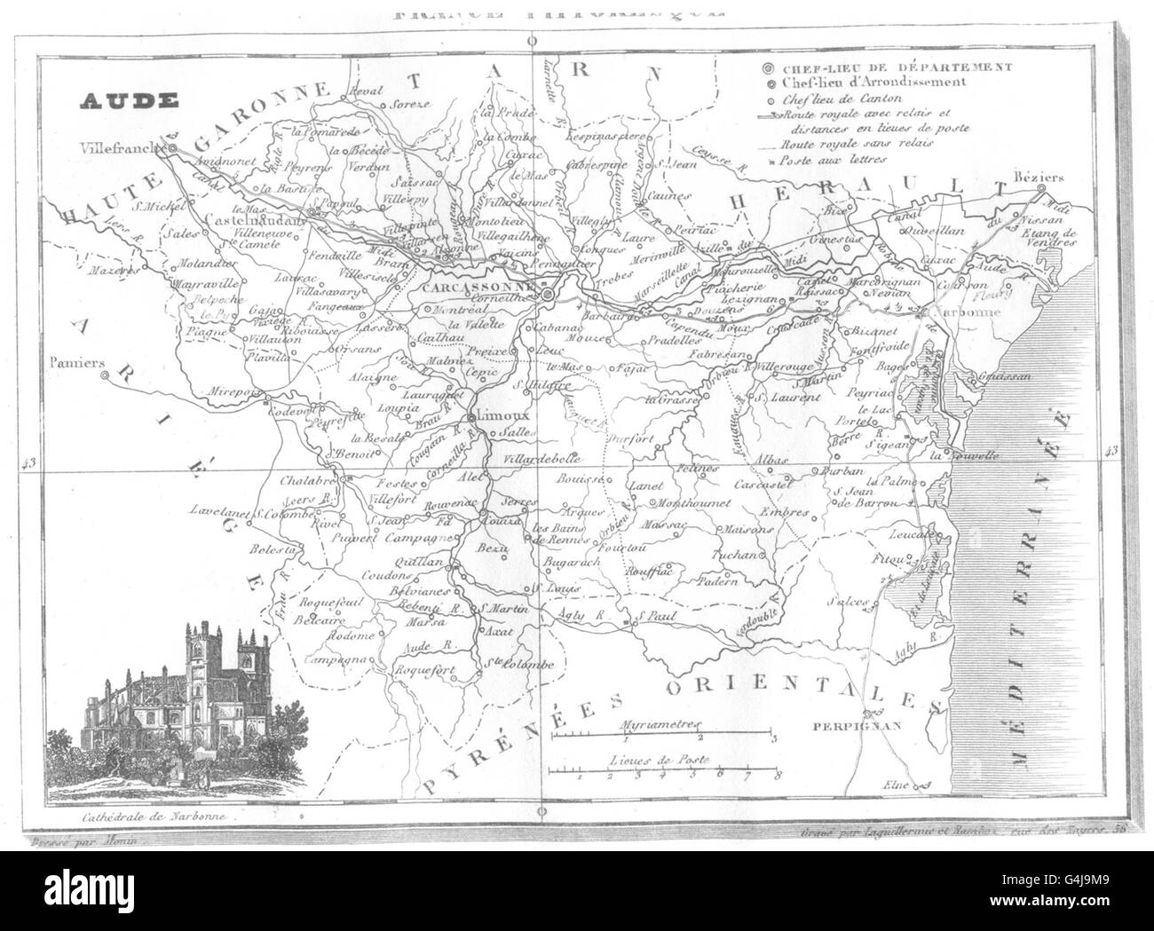 AUDE: Aude. Département , 1835 antique map Stock Photo - Alamy