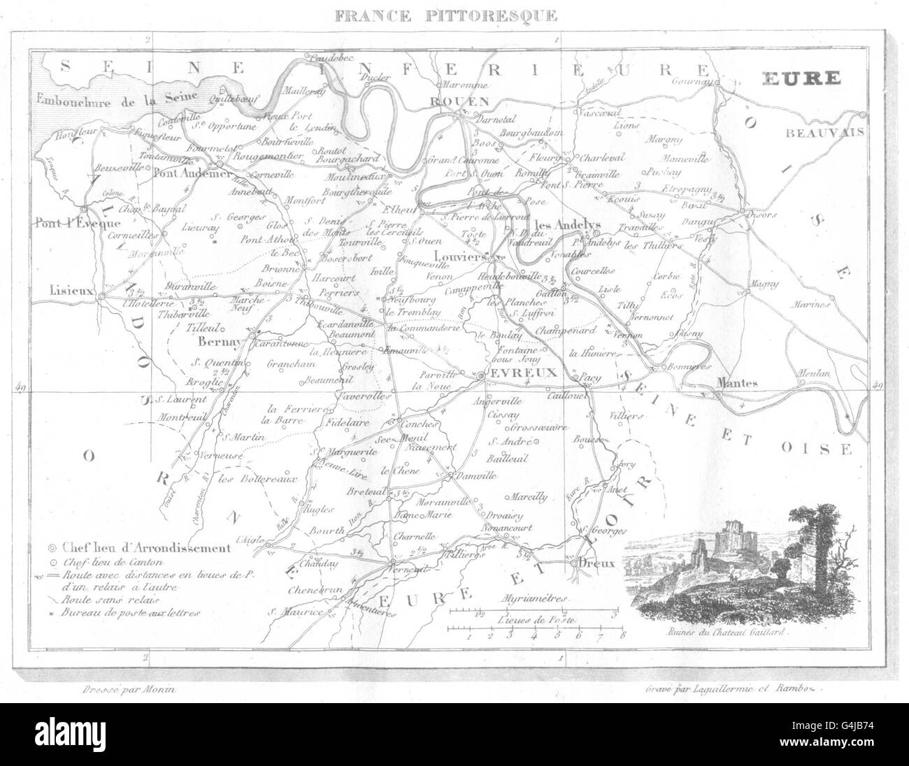 EURE: Département de I'Eure, 1835 antique map Stock Photo - Alamy