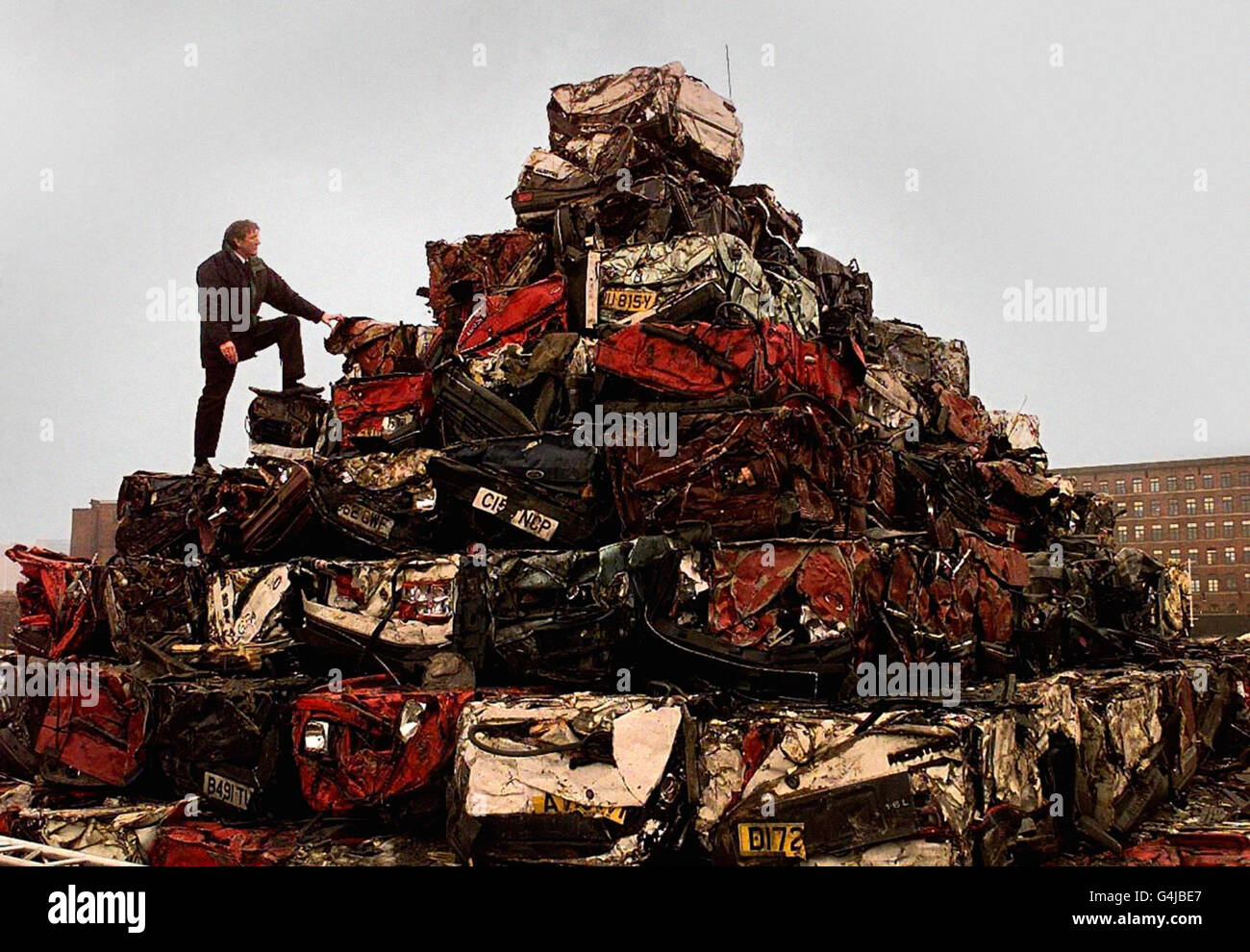 Scrap sculpture in Leeds as the DVLA displayed this stack of vehicles ...