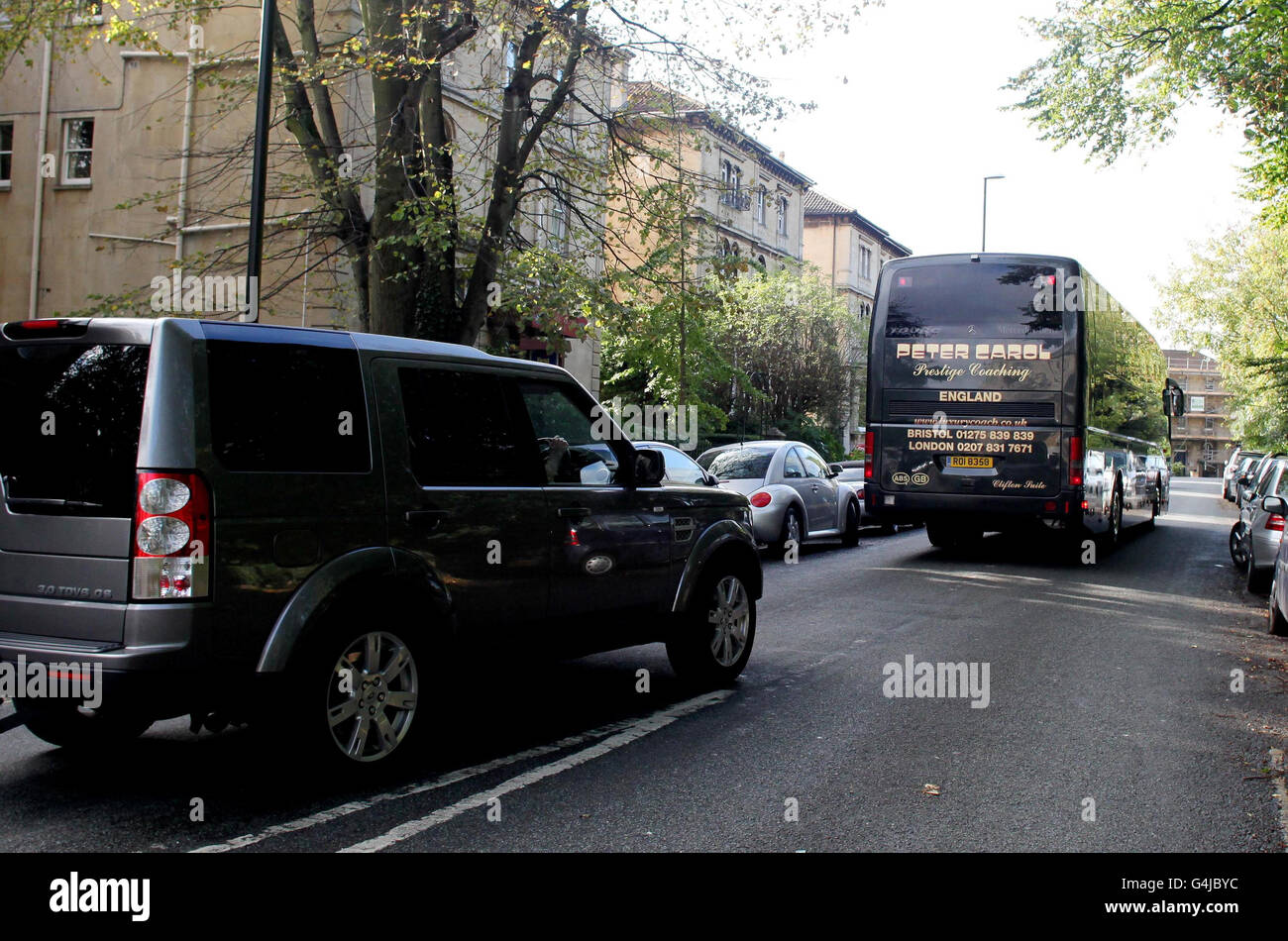 Police outriders with a coach that was used to transport members of the ...